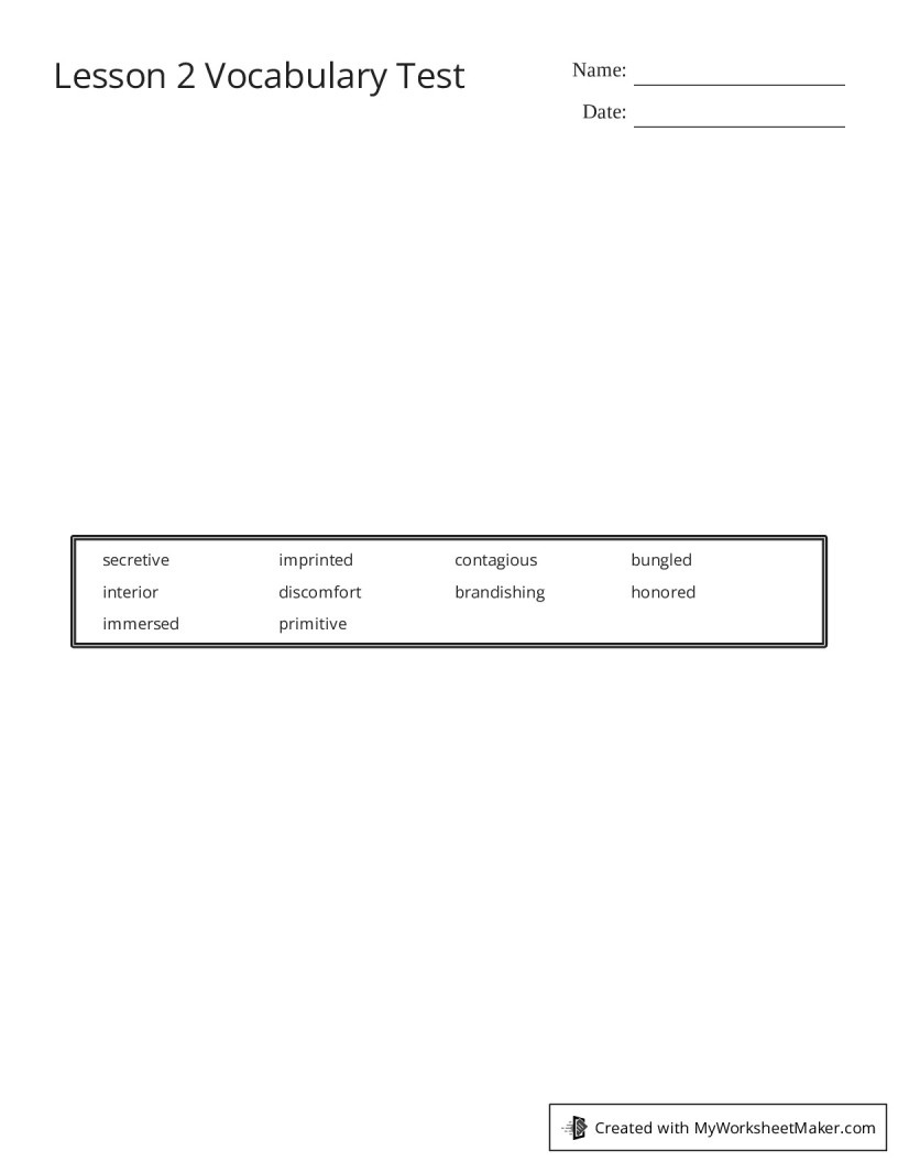 Lesson 2 Vocabulary Test - My Worksheet Maker: Create Your Own Worksheets