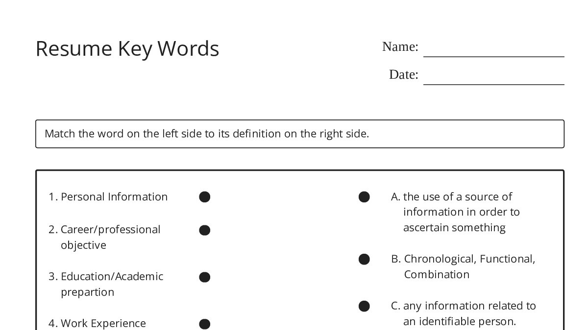 Resume Key Words - My Worksheet Maker: Create Your Own Worksheets