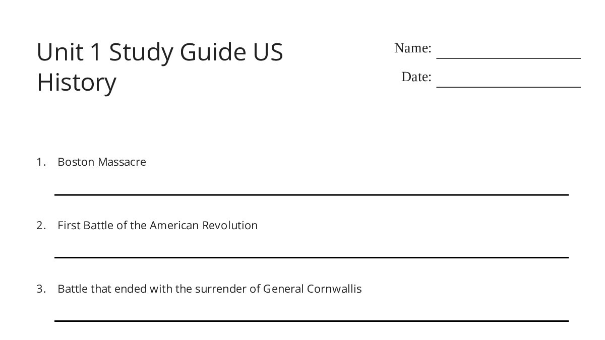 Unit 1 Study Guide US History - My Worksheet Maker: Create Your Own ...