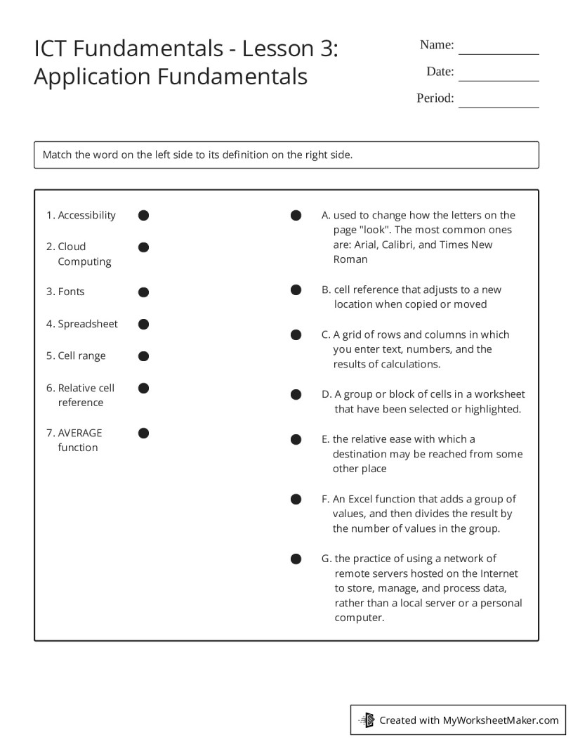 ICT Fundamentals - Lesson 3: Application Fundamentals - My Worksheet ...