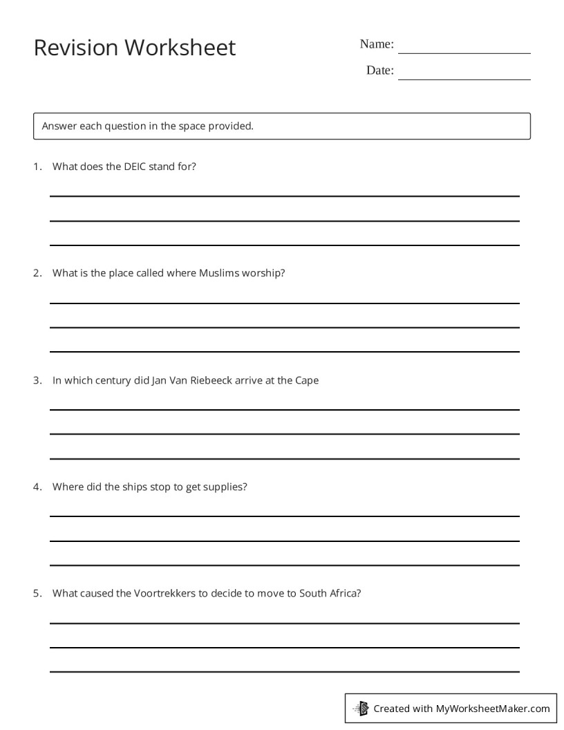 Revision Worksheet - My Worksheet Maker: Create Your Own Worksheets