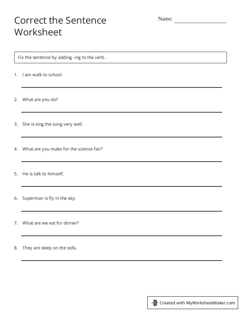 Correct the Sentence Worksheet - My Worksheet Maker: Create Your Own ...