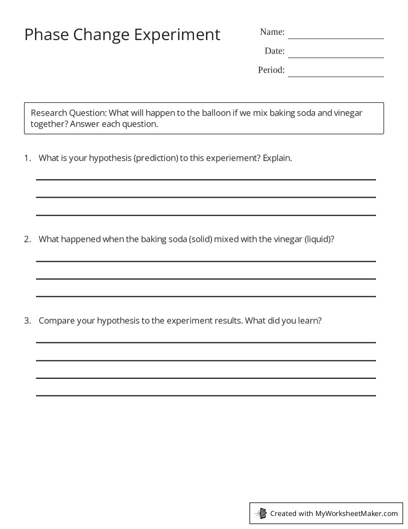 Phase Change Experiment - My Worksheet Maker: Create Your Own Worksheets
