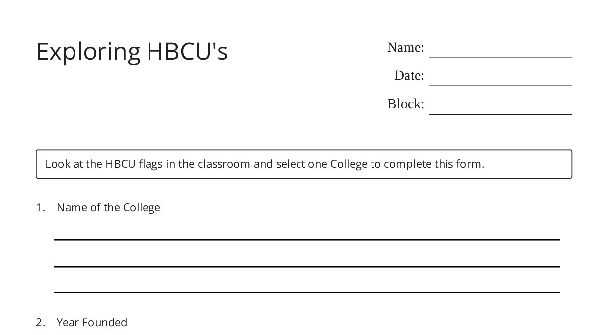 Exploring HBCU's - My Worksheet Maker: Create Your Own Worksheets