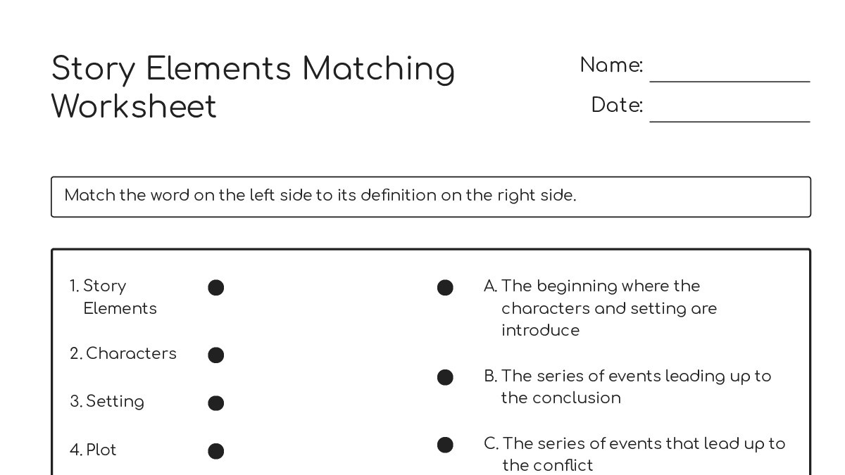 Story Elements Matching Worksheet - My Worksheet Maker: Create Your Own ...