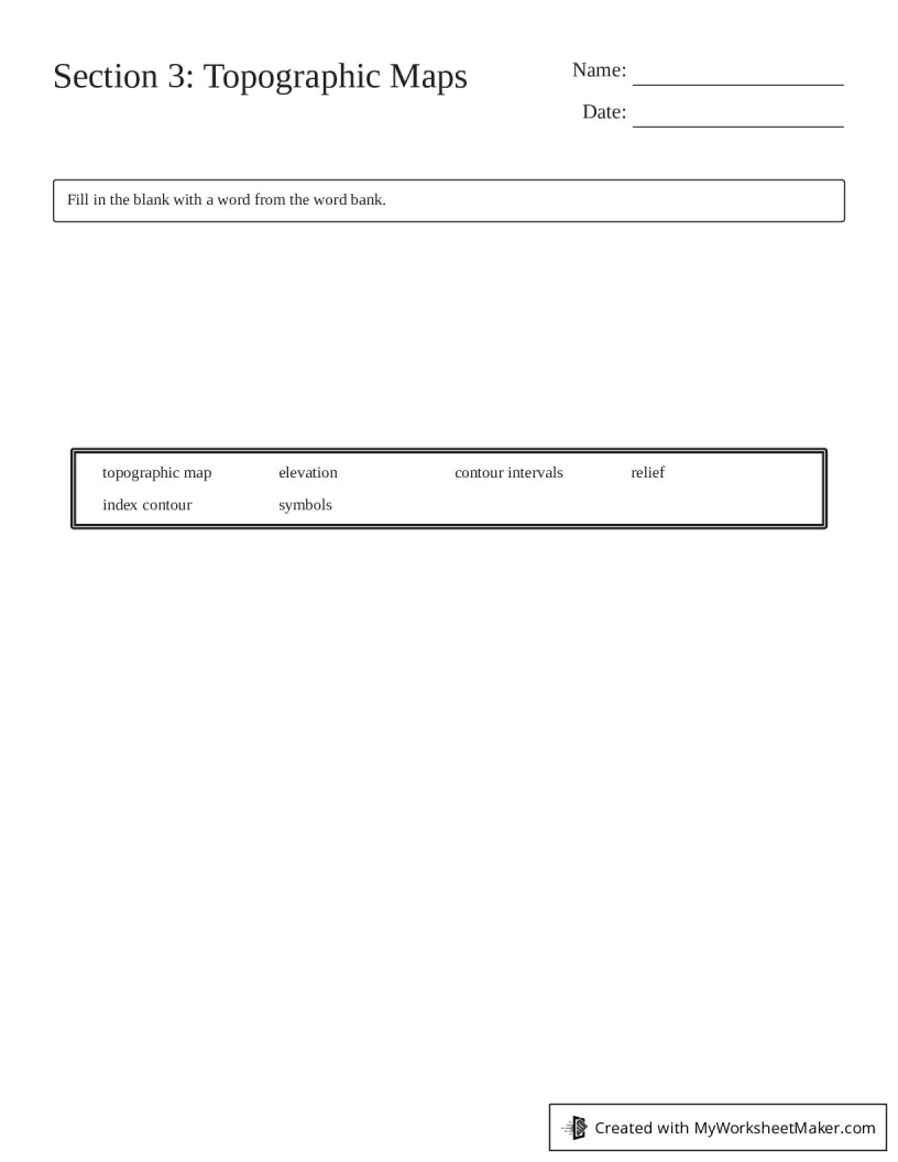 Section 3: Topographic Maps - My Worksheet Maker: Create Your Own ...