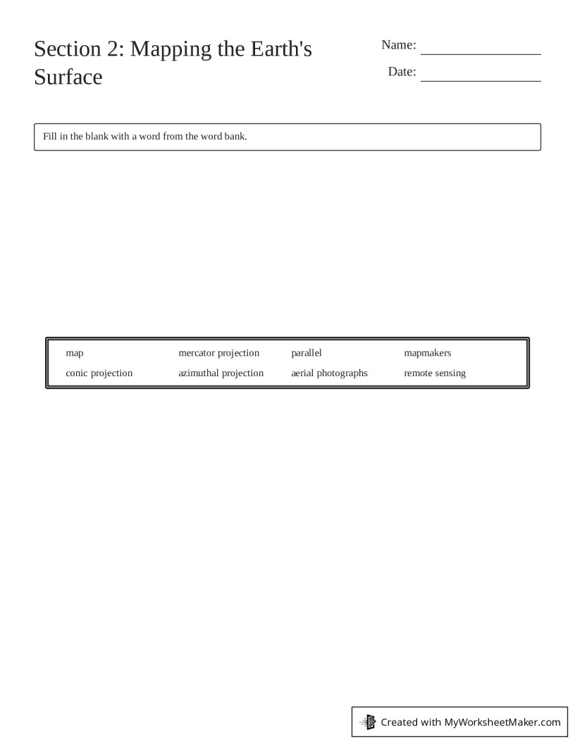Section 2: Mapping the Earth's Surface - My Worksheet Maker: Create ...