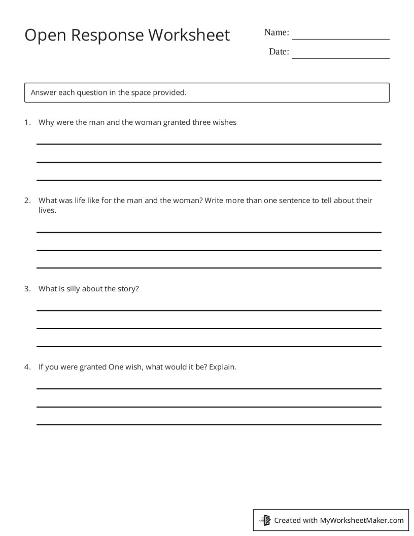 Open Response Worksheet - My Worksheet Maker: Create Your Own Worksheets