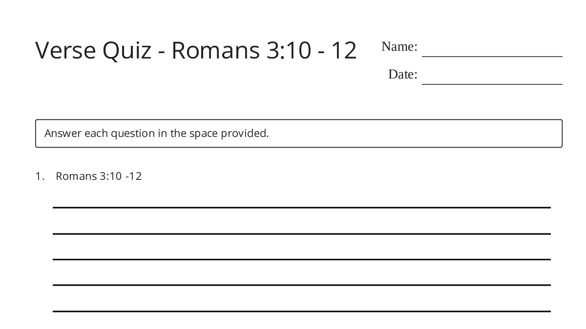 Verse Quiz - Romans 3:10 - 12 - My Worksheet Maker: Create Your Own ...