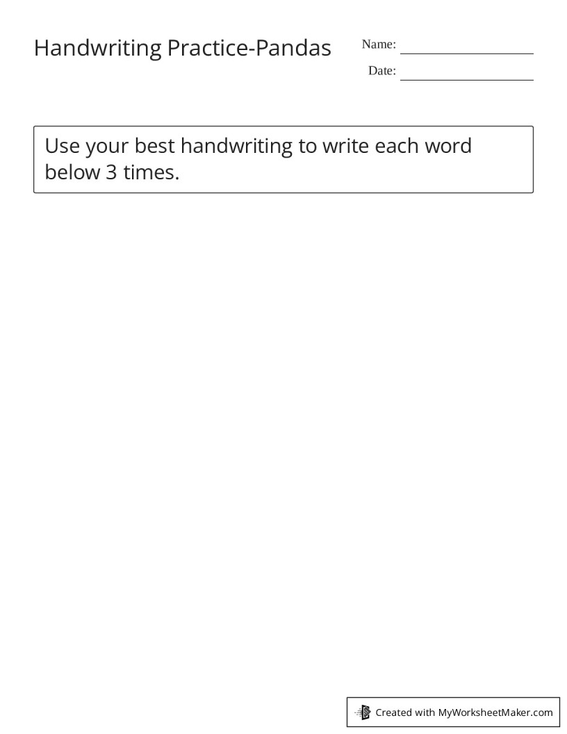 Handwriting Practice-Pandas - My Worksheet Maker: Create Your Own ...
