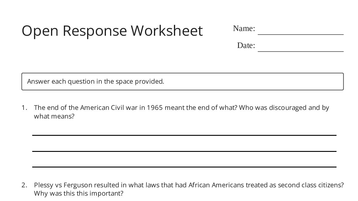 Open Response Worksheet - My Worksheet Maker: Create Your Own Worksheets