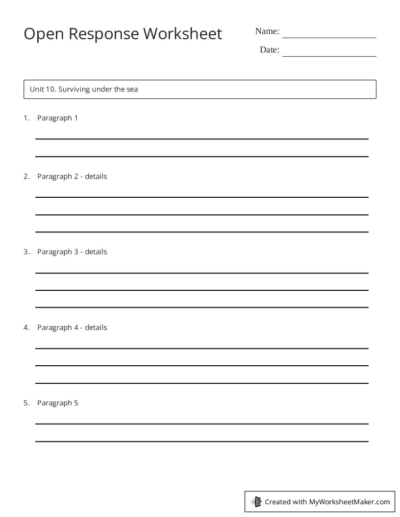 Open Response Worksheet - My Worksheet Maker: Create Your Own Worksheets
