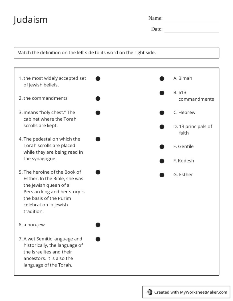 Judaism - My Worksheet Maker: Create Your Own Worksheets