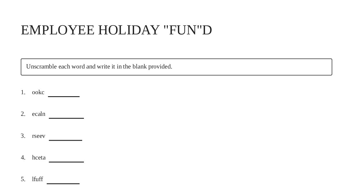 EMPLOYEE HOLIDAY "FUN"D - My Worksheet Maker: Create Your Own Worksheets