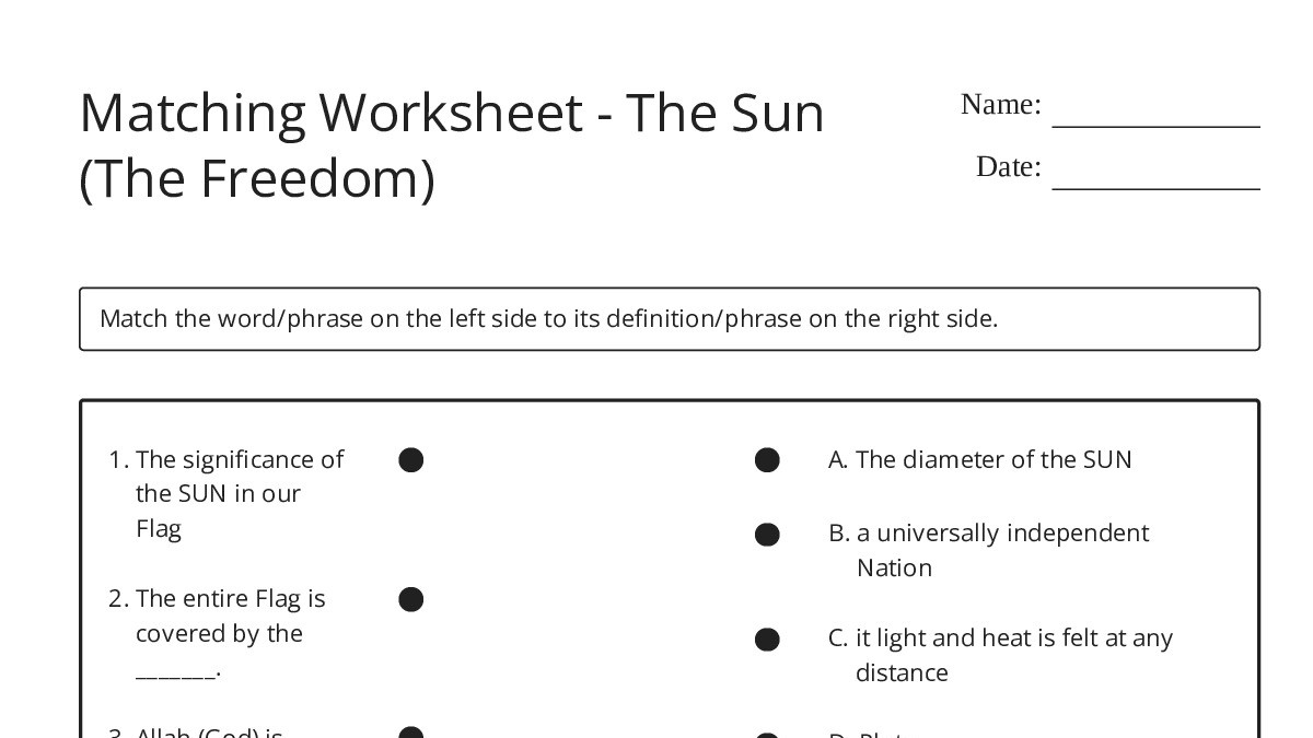 Matching Worksheet - The Sun (The Freedom) - My Worksheet Maker: Create ...