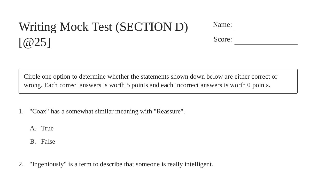 Writing Mock Test (SECTION D) [@25] - My Worksheet Maker: Create Your ...
