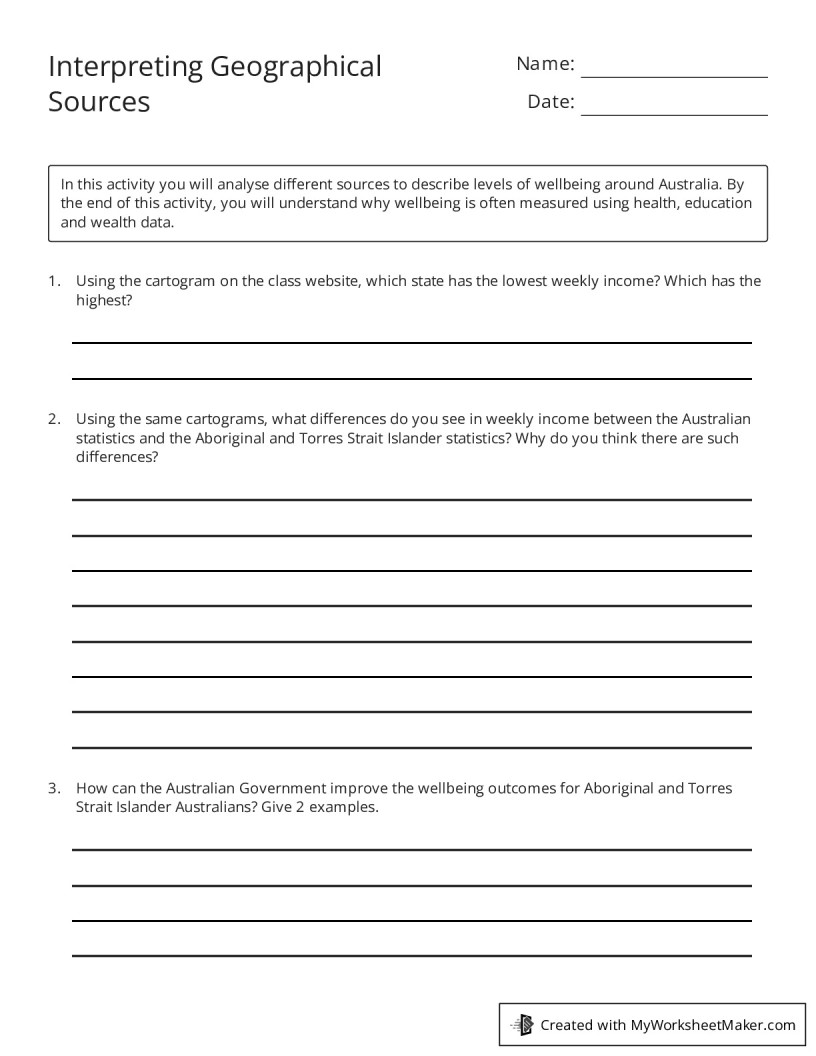 Interpreting Geographical Sources - My Worksheet Maker: Create Your Own ...