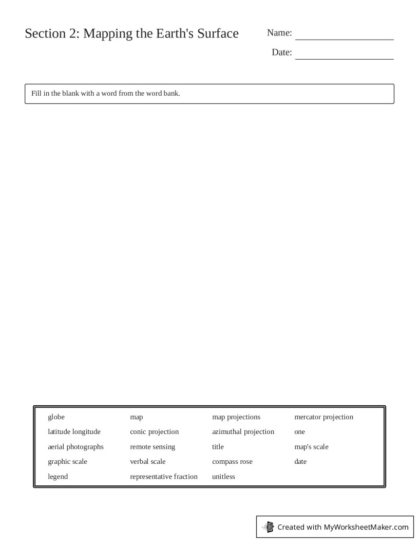 Section 2: Mapping the Earth's Surface - My Worksheet Maker: Create ...