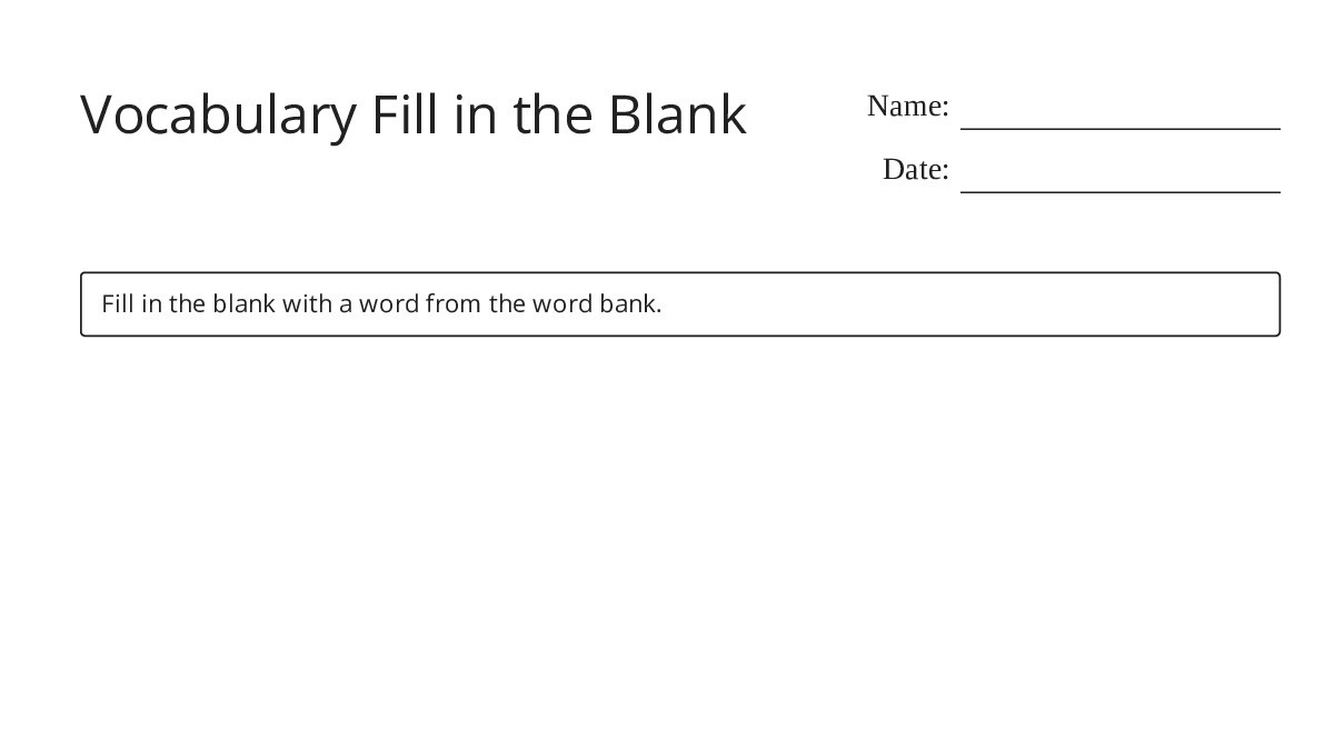 Vocabulary Fill in the Blank - My Worksheet Maker: Create Your Own ...