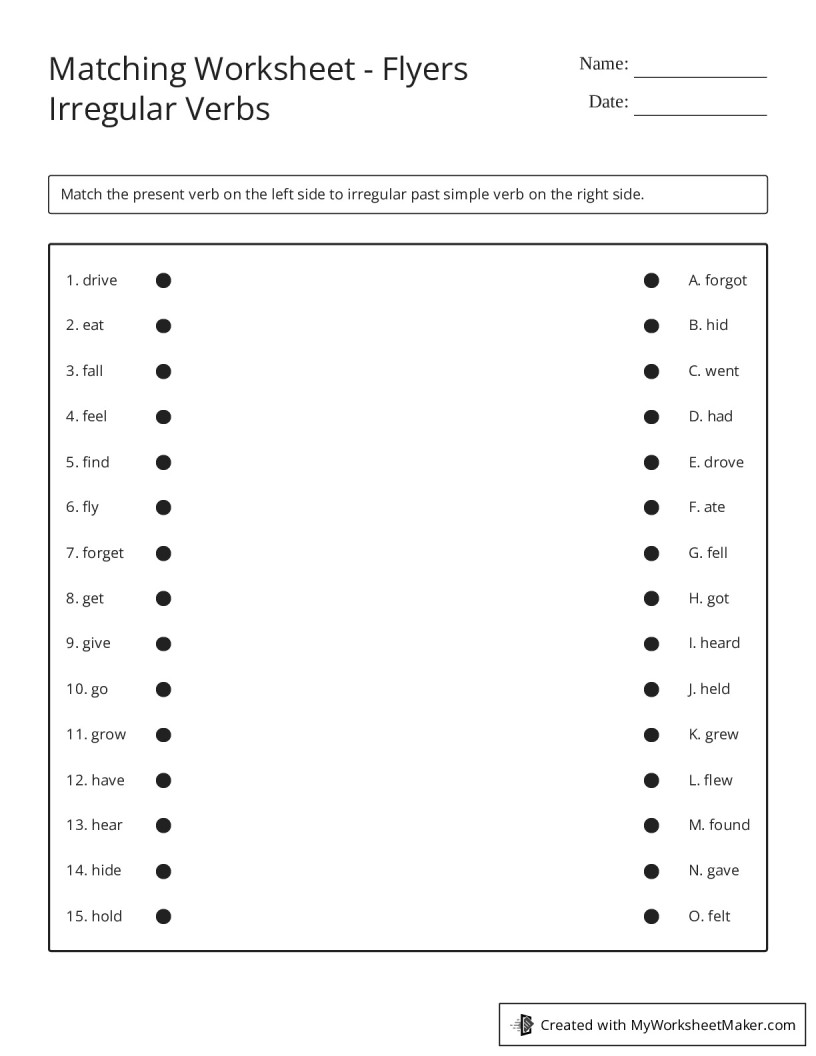 Matching Worksheet - Flyers Irregular Verbs - My Worksheet Maker ...