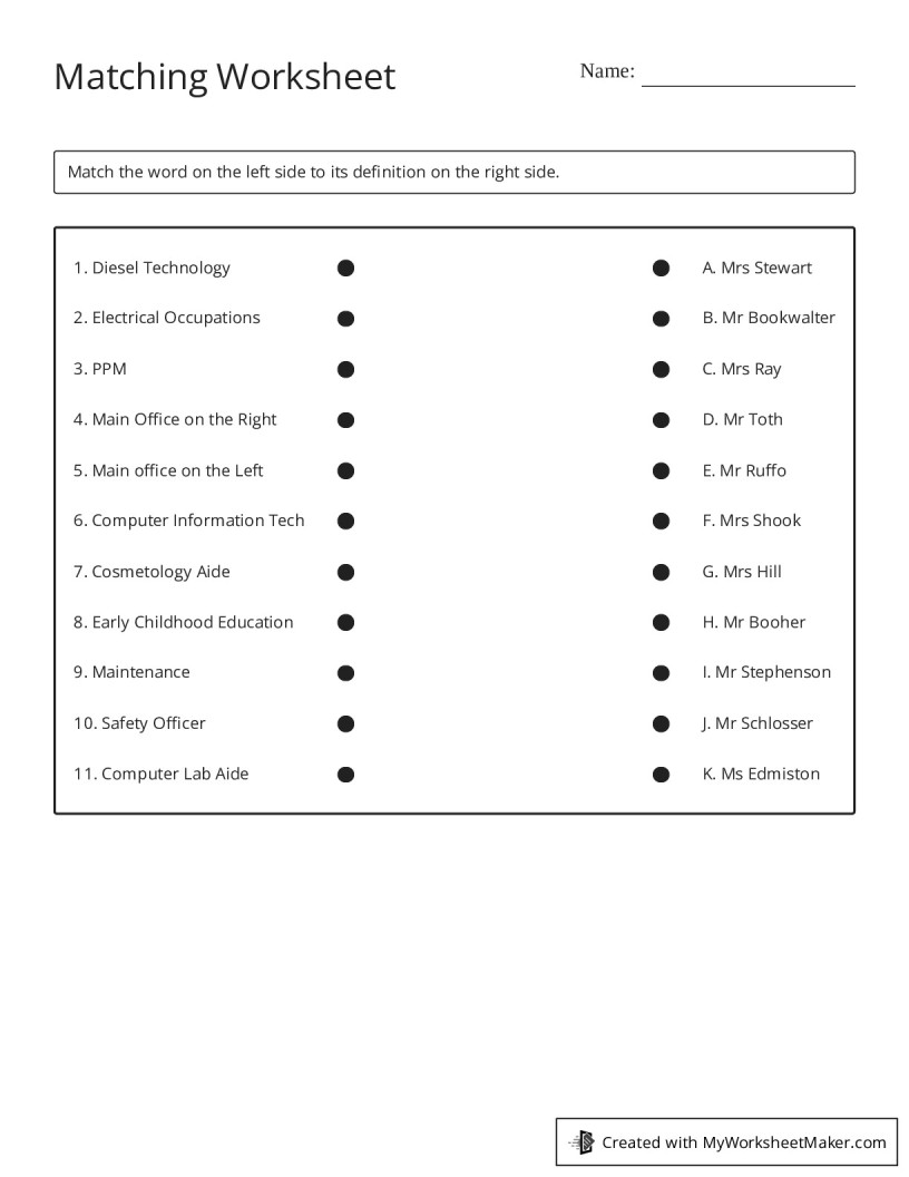 Matching Worksheet - My Worksheet Maker: Create Your Own Worksheets
