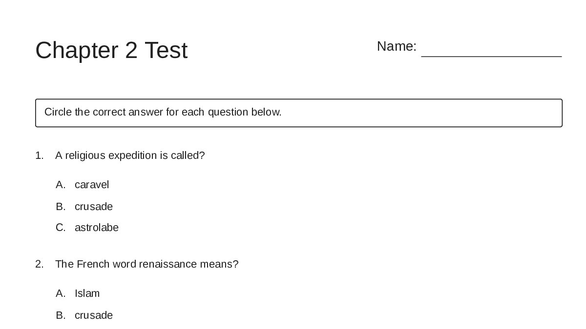 Chapter 2 Test - My Worksheet Maker: Create Your Own Worksheets