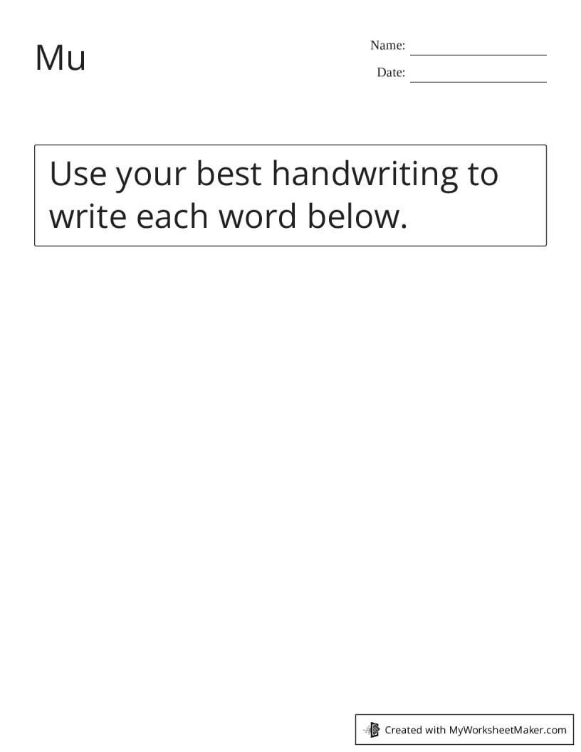 Mu - My Worksheet Maker: Create Your Own Worksheets