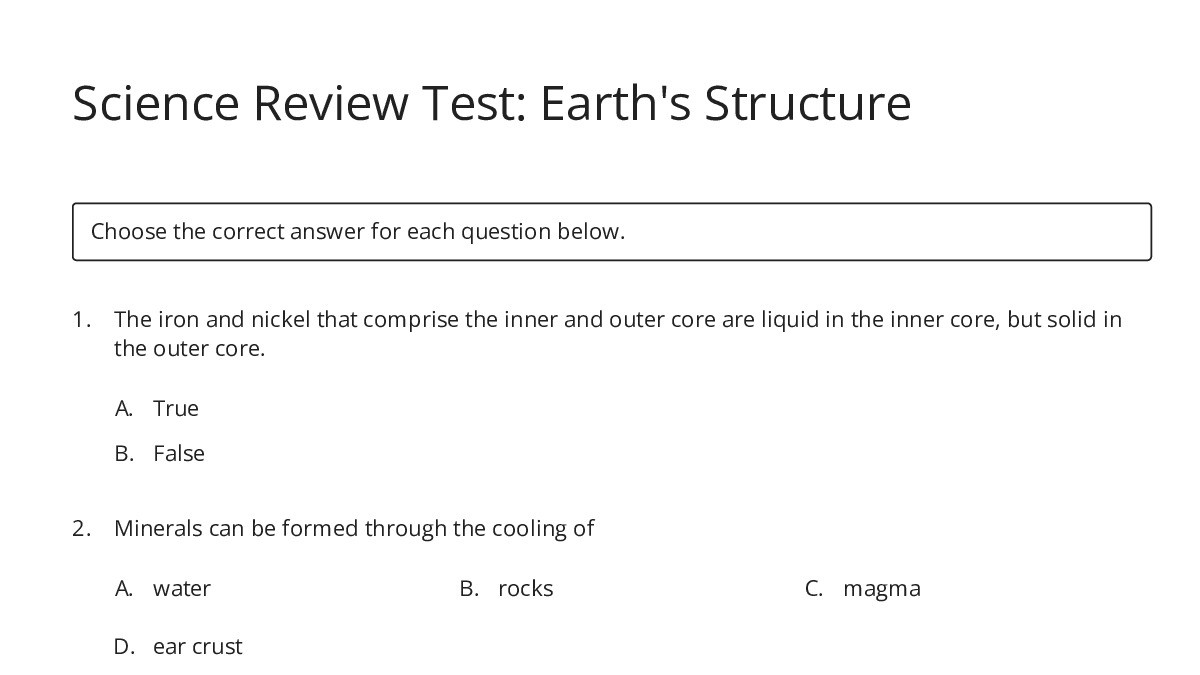 Science Review Test: Earth's Structure - My Worksheet Maker: Create ...