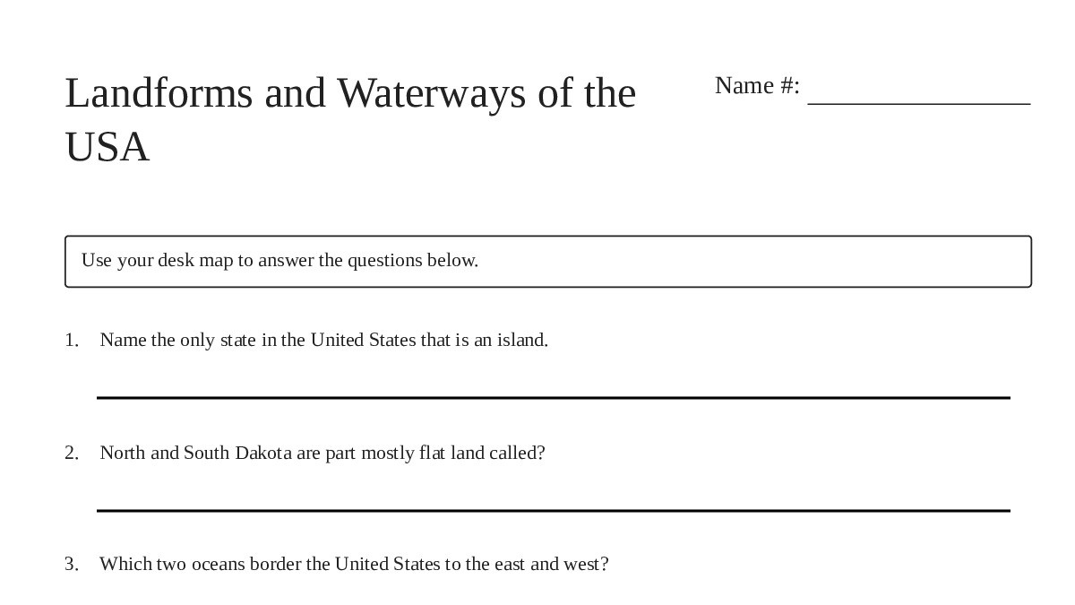 Landforms and Waterways of the USA - My Worksheet Maker: Create Your ...