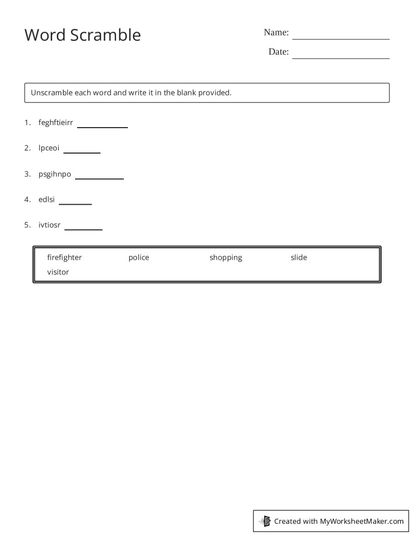 Word Scramble - My Worksheet Maker: Create Your Own Worksheets