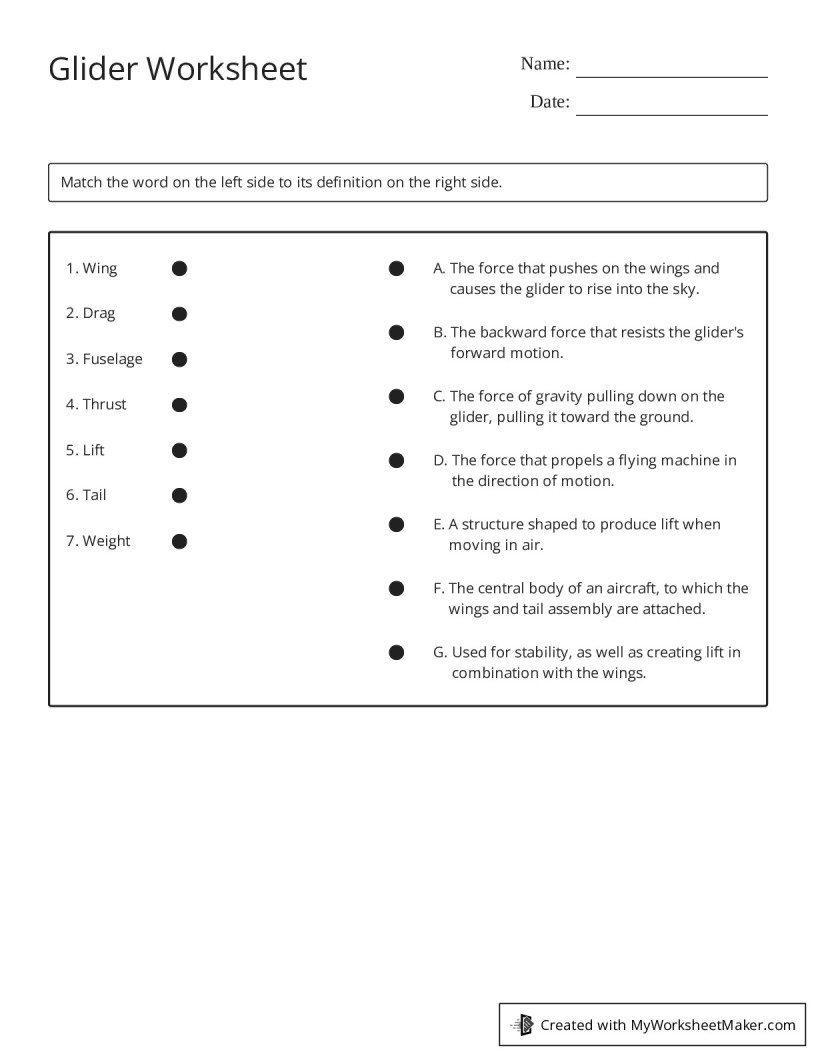 Glider Worksheet - My Worksheet Maker: Create Your Own Worksheets