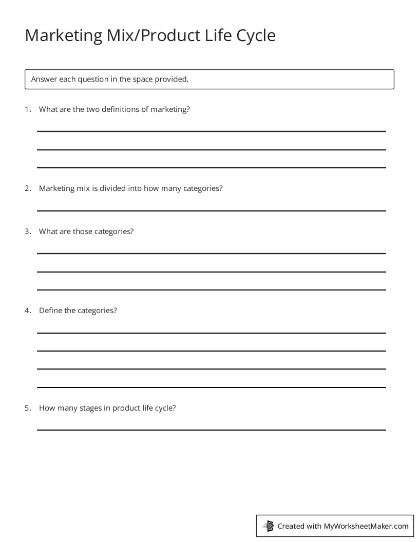 Marketing Mix/Product Life Cycle - My Worksheet Maker: Create Your Own ...