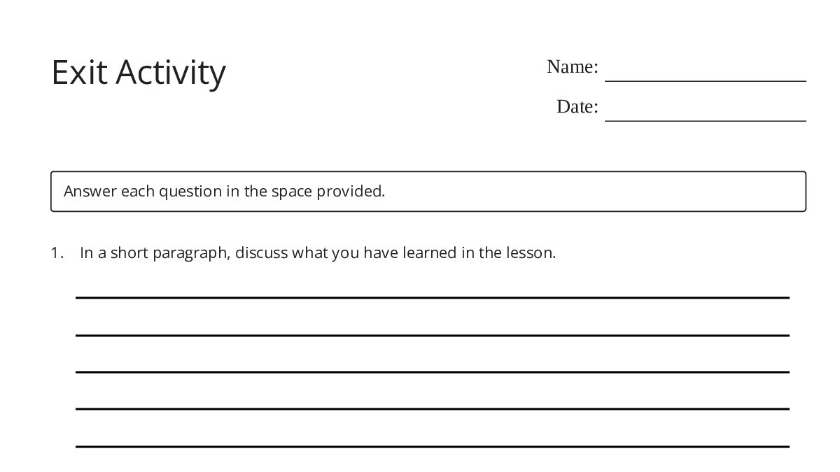 Exit Activity - My Worksheet Maker: Create Your Own Worksheets