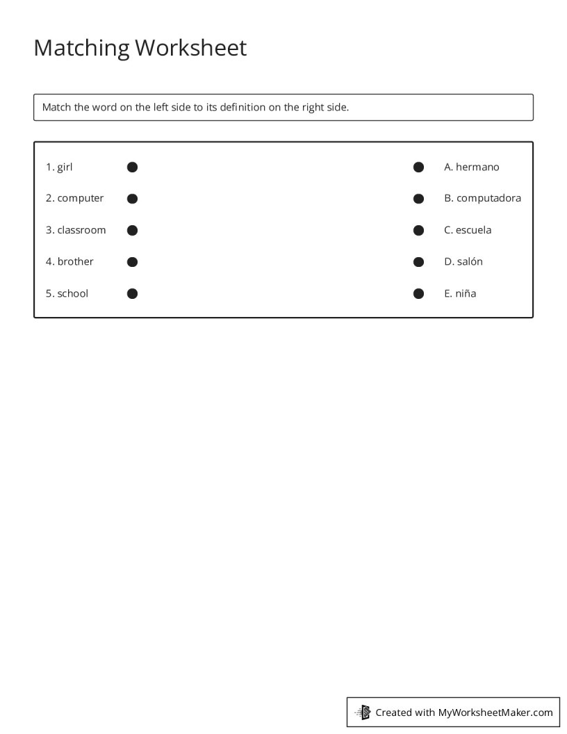 Matching Worksheet - My Worksheet Maker: Create Your Own Worksheets