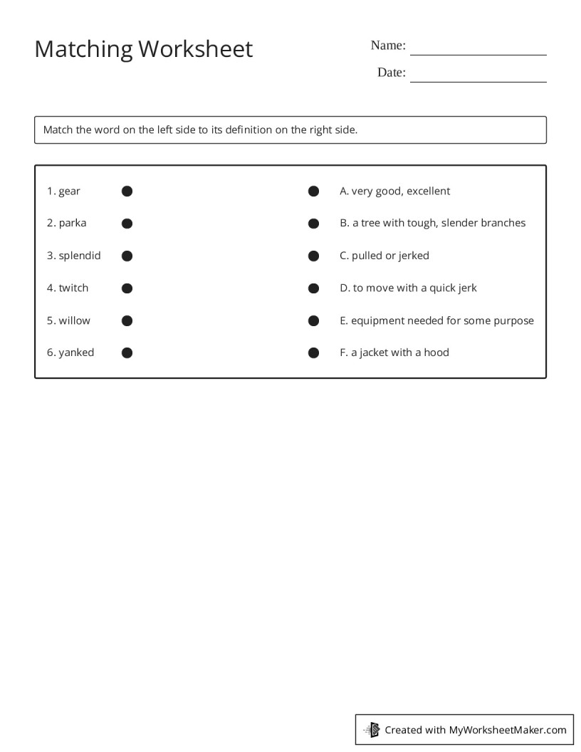 Matching Worksheet - My Worksheet Maker: Create Your Own Worksheets