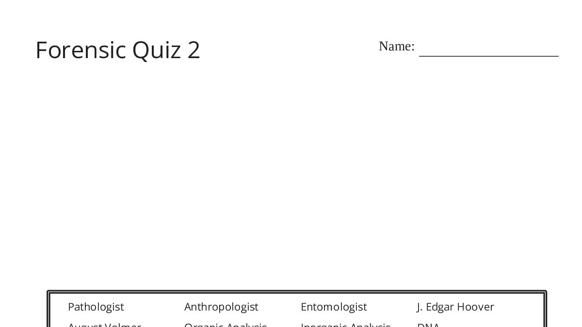 Forensic Quiz 2 - My Worksheet Maker: Create Your Own Worksheets