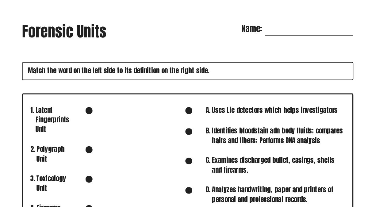 Forensic Units - My Worksheet Maker: Create Your Own Worksheets