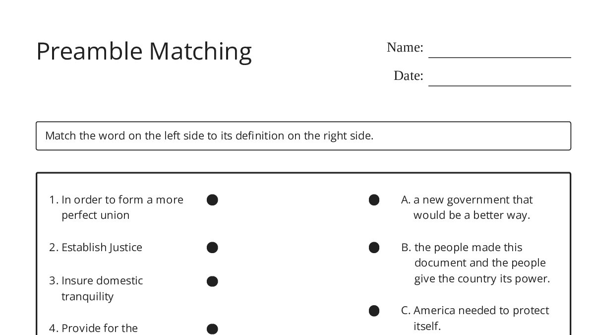 Preamble Matching - My Worksheet Maker: Create Your Own Worksheets