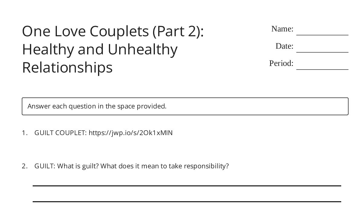 One Love Couplets (Part 2): Healthy and Unhealthy Relationships - My ...