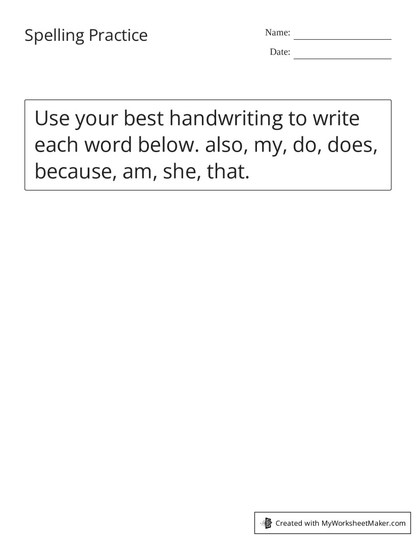 Spelling Practice - My Worksheet Maker: Create Your Own Worksheets