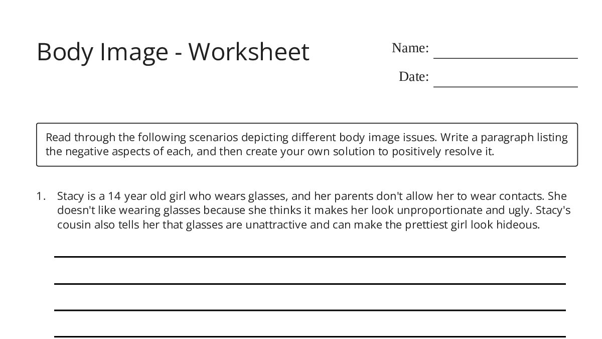 Body Image - Worksheet - My Worksheet Maker: Create Your Own Worksheets