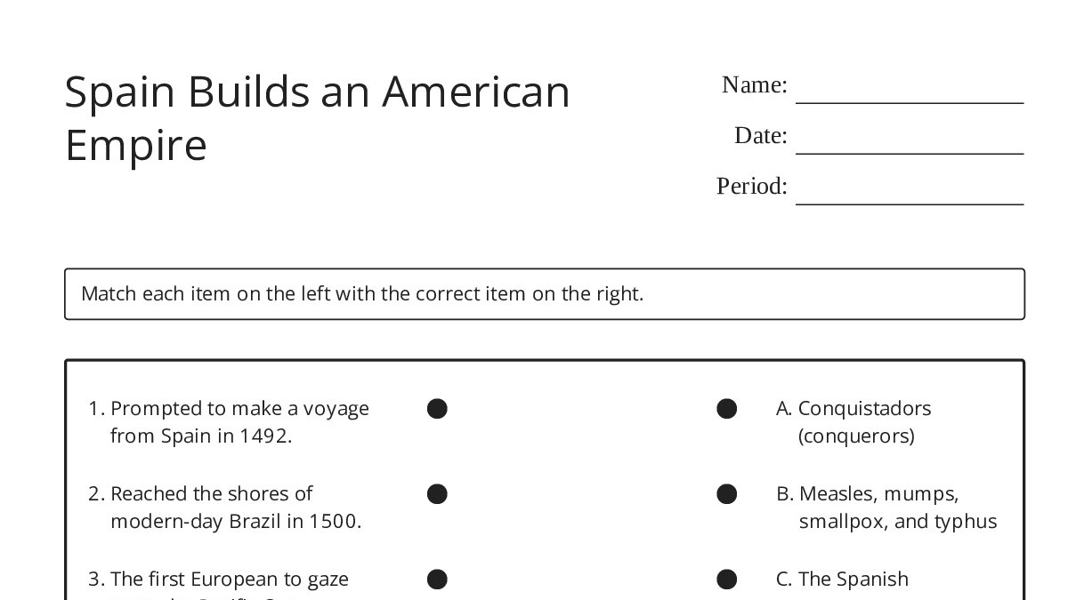 Spain Builds an American Empire - My Worksheet Maker: Create Your Own ...