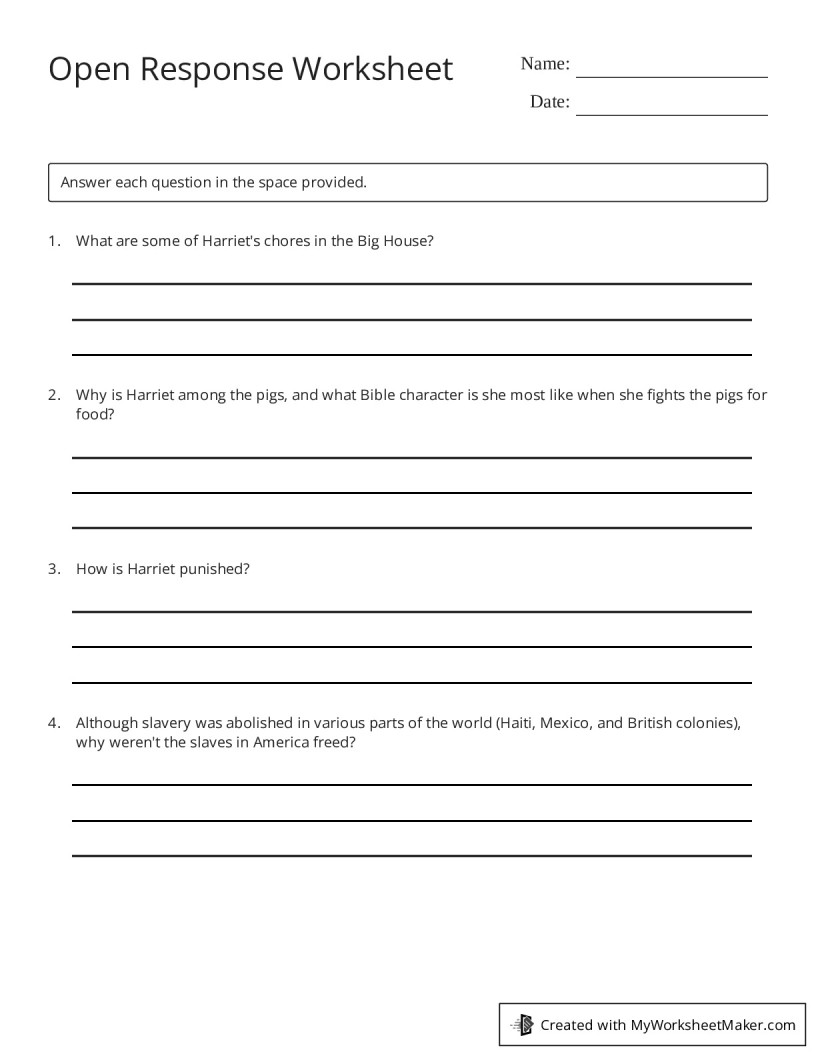Open Response Worksheet - My Worksheet Maker: Create Your Own Worksheets