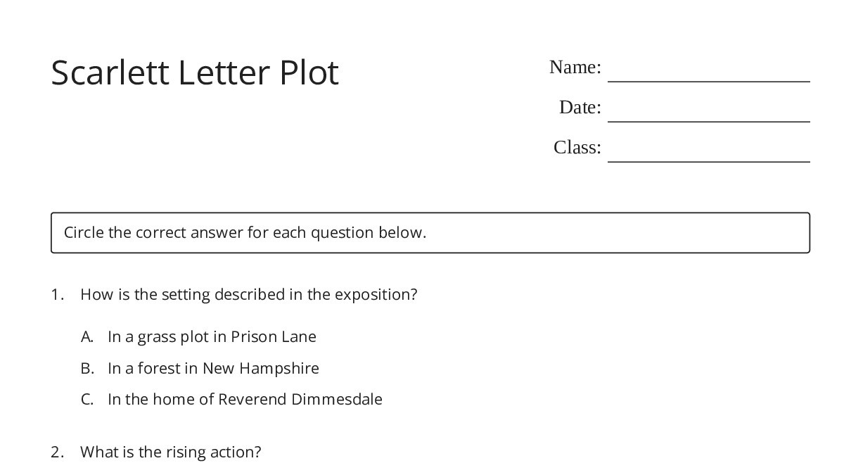 Scarlett Letter Plot - My Worksheet Maker: Create Your Own Worksheets