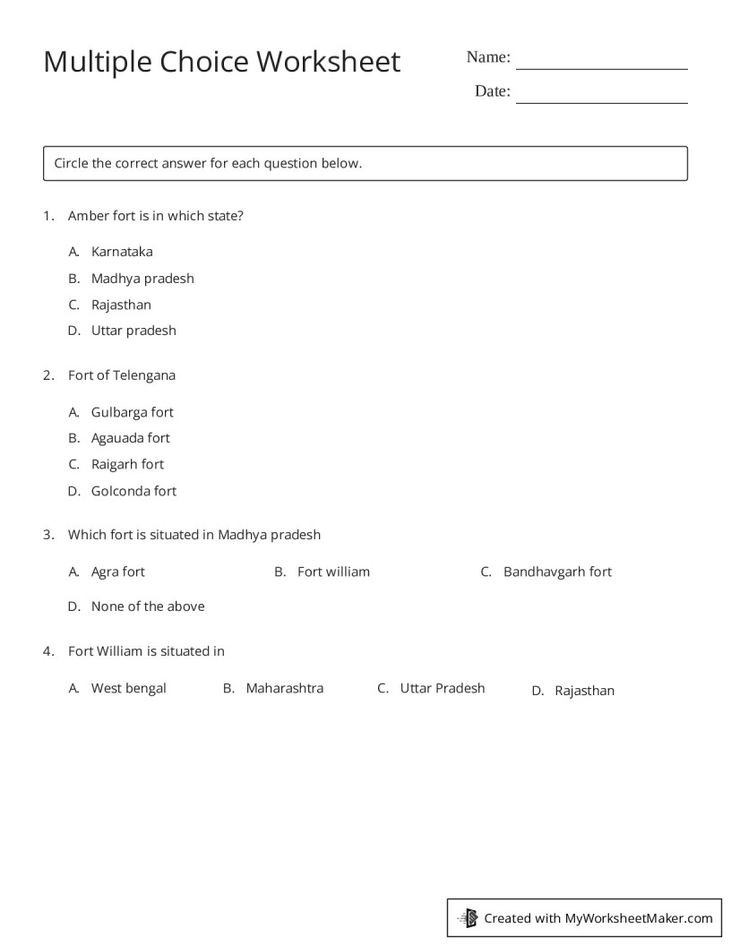 Multiple Choice Worksheet - My Worksheet Maker: Create Your Own Worksheets