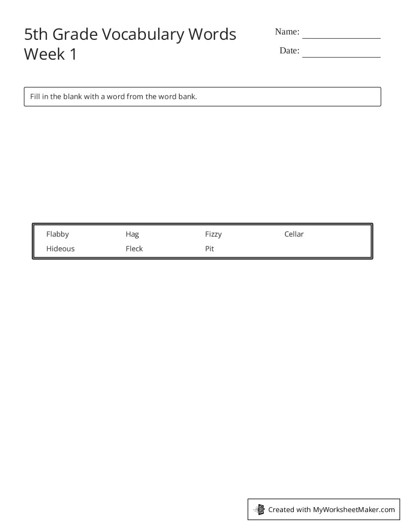 5th Grade Vocabulary Words Week 1 - My Worksheet Maker: Create Your Own ...