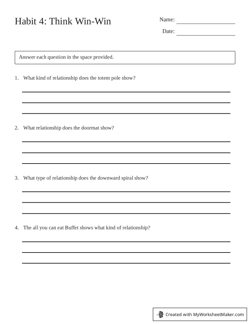 Habit 4: Think Win-Win - My Worksheet Maker: Create Your Own Worksheets