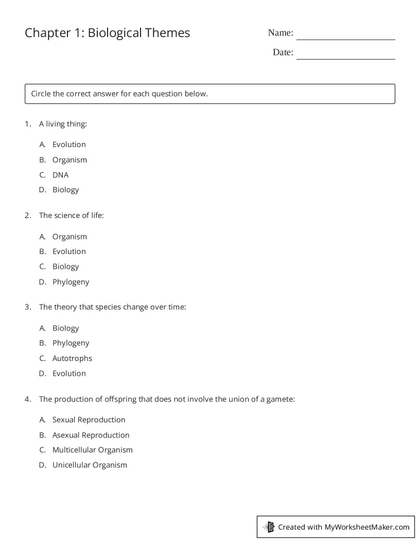 Chapter 1: Biological Themes - My Worksheet Maker: Create Your Own ...