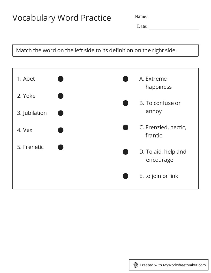 Vocabulary Word Practice - My Worksheet Maker: Create Your Own Worksheets