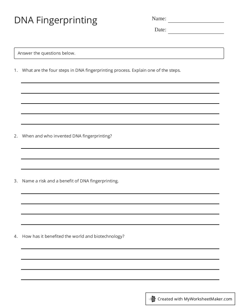 DNA Fingerprinting - My Worksheet Maker: Create Your Own Worksheets